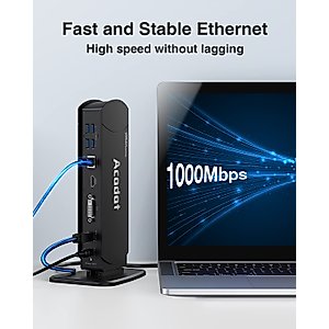 USB 3.0 Universal Docking Station, Acodot 13 in 1 Laptop Docking Station Dual Monitor for Windows and Mac, USB C Docking Station with HDMI, VGA, DVI, 6X USB 3.0, Gigabit Ethernet, Audio