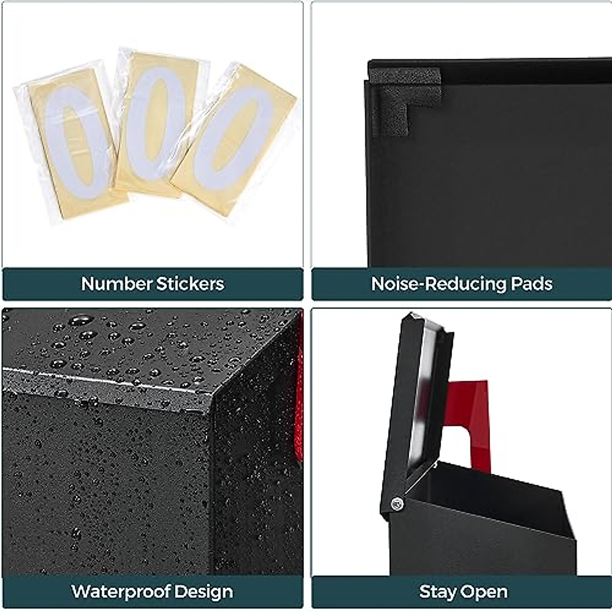 Nunsino Wall-Mounted Mailbox with Flag Kit and 3 Sets of Number Stickers, Metal Post Box, Rust-Resistant for Outside Use,15.24” L x 4.72”W x 10.43”H, Black