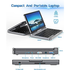 2 in 1 Convertible Laptop, Win11 Win10 8in Touchscreen Mini Laptop, 12GB RAM High Speed for Intel Alder Lake CPU Ultra Ligh Pocket Laptop with Stylus, Dual Band WiFi BT5.2 Portable Tablet PC(12G+128G)