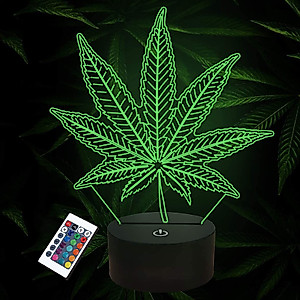 FULLOSUN 3D Night Light, Leaf Illusion Lamp with Remote Control 16 Colors Changing Table Desk Bedroom Decor Optical Home Room Store Decoration