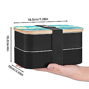 Beach Cartoon Adult Lunch Box, Bento Box, With Cutlery Set Of 3, 2 Compartments, Rectangular, Lunch Box For Adults