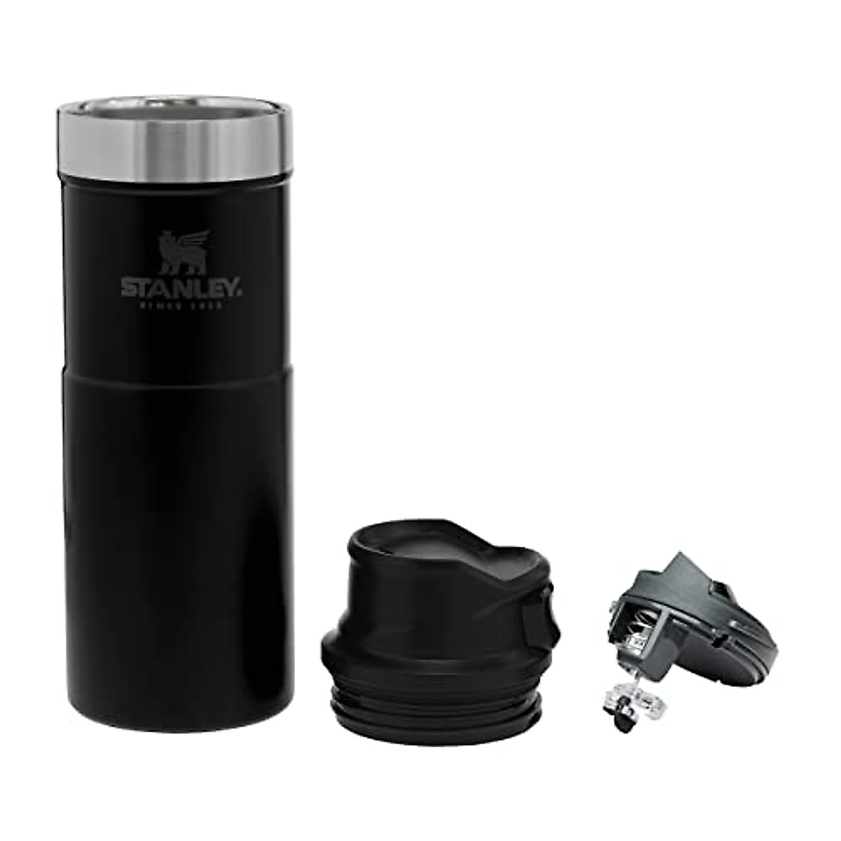 Stanley Trigger Action Travel Mug 0.47L Matt Black – Keeps Hot for 7 Hours - BPA-free Stainless Steel Thermos Travel Mug for Hot Drinks - Leakproof Reusable Coffee Cups
