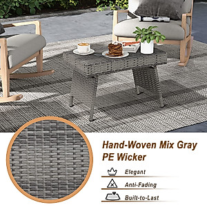 Tangkula Outdoor Folding Rattan Side Table, Rectangular Wicker End Table for Outdoor Furniture, Wicker Coffee Table for Patio Poolside Lawn Garden Patio, Mix Grey