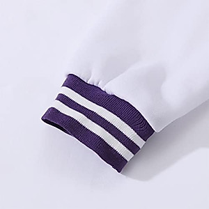 Vivimeng Womens Baseball Jacket Fleece Varsity Jacket Button Down Tops Long Sleeve Sweatshirt Party Casual Coats (Purple,L,Large)