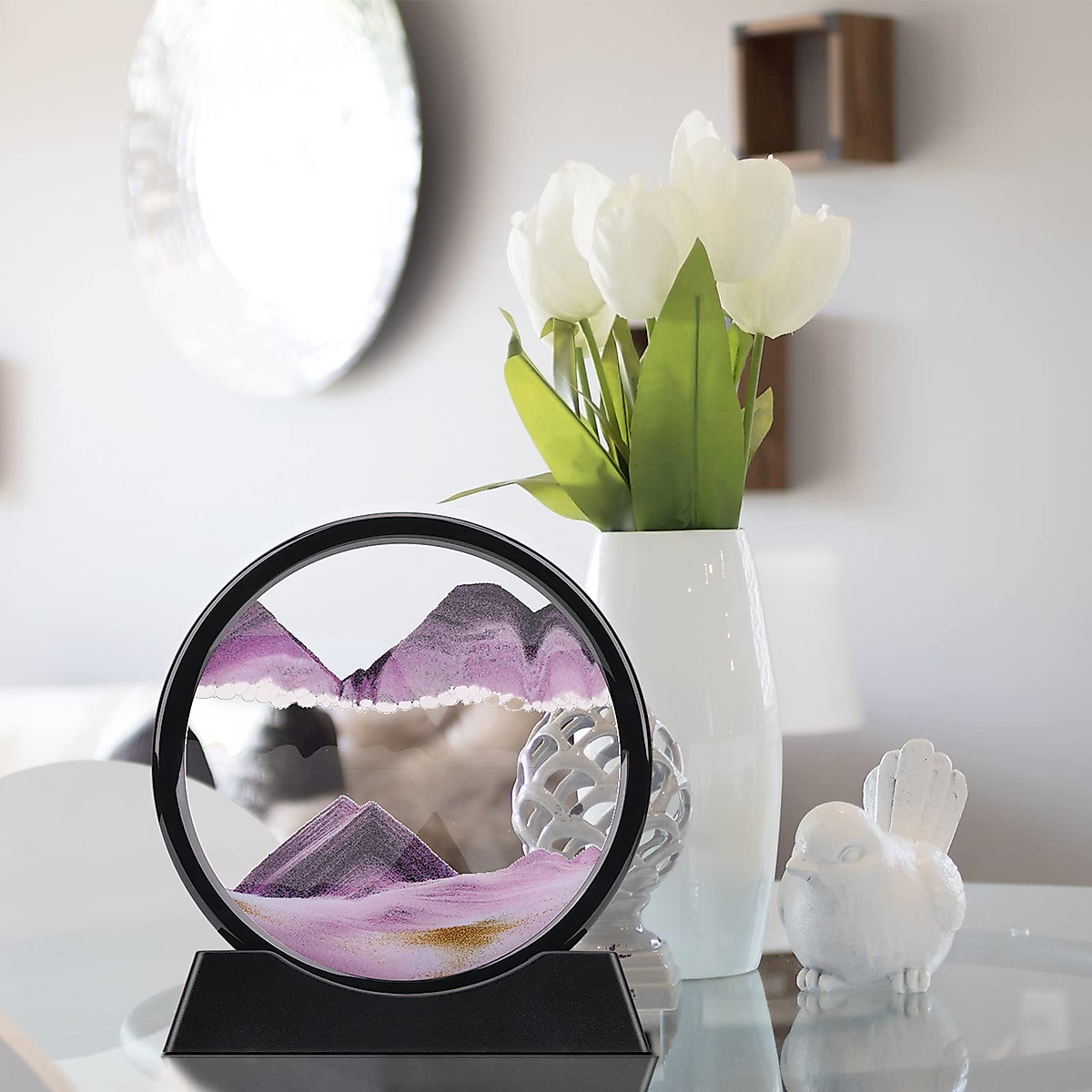 QLKUNLA Moving Sand Art Picture Liquid Motion 3D Deep Sea Sandscape in Motion Display Flowing Sand Frame Relaxing Desktop Home Office Work Decor Art Toys (7 inch, Purple)