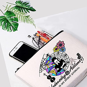 Hymik 2 Pcs Addams Movie Tote Bag and Makeup Bag, Wednesday Fans Gift Wednesday AD Is My Spirit Animal Makeup Accessories Zipper Pouch Girls Pencil Case Women Handbags Purses