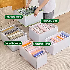 ORWCEZUE Upgraded 2 Pack 7 Gird Wardrobe Clothes Organizer Jeans Compartment Storage Box, Foldable Clothes Separator for Storage T-Shirt Leggings Pants (for Thin Jeans 14.5"x9.8"x7.8", Grey)