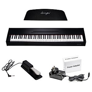 Lexington 88 Key Beginner Digital Piano Weighted for Adults Kids, Portable Wooden Electric Piano Keyboard Full Size with Graded Hammer Action, Sustain Pedal and Power Supply, Black