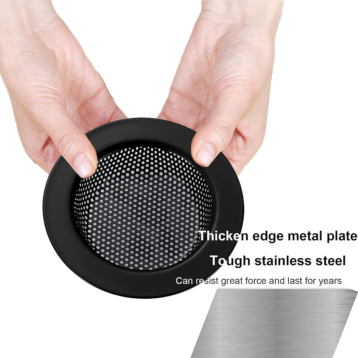 LASSHSWA 2 PCS Matte Black Kitchen Sink Strainer Stainless Steel, Kitchen Sink Drain Strainer, Sink Strainers with Large Wide Rim 4.5" Diameter for Kitchen Sinks (NO Bump - Avoid Paint Peeling)
