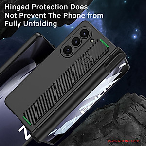 DEMCERT for Samsung Galaxy Z Fold 5 Case with [Fold5 Edition S-Pen Holder] [Wrist Band], Luxury PC Magnetic Shockproof Cover with Screen Protector for Samsung Galaxy Z Fold 5 5G (Carbon Fibre)