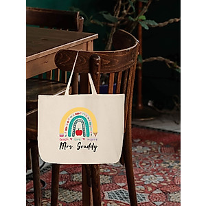 shop4ever Custom Personalized Teacher Teach Love Inspire Rainbow Jumbo Heavy Canvas Tote Reusable Shopping Bag 10 oz Natural 1 Pack