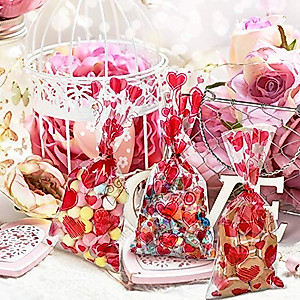 100 Pieces Valentines Day Cellophane Treat Bags Heart Cello Gift Bags Love Candy Goodies Cookie Bags with 200 Pieces Twist Ties for Wedding Holiday Valentine Party Favors Supplies