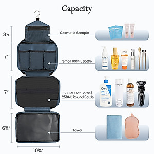 Maliton Hanging Toiletry Bag | Compact Travel Toiletry Bag for Men/Women | Foldable Mens Hygiene Bag with 4 Compartments| Waterproof Travel Bathroom Bag (Navy Blue)