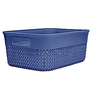 Life Story 10 Quart Lightweight Heavy Duty Woven Trendy Storage Organizer Holder Bin Basket w/Built In Handles for Household Storage, Blue (12 Pack)