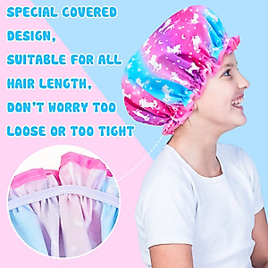 Shower Cap For Kids, Little Girl Shower Cap Unicorn Shower Cap For Girls, Cute Rainbow Long Hair Childrens Shower Cap Adjustable Waterproof Toddler Head Cap For Hair Girls While Taking Shower(Unicorn)