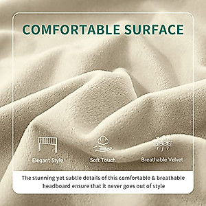 YITAHOME Queen Size Bed Frame, Velvet Bed Frame with Upholstered Headboard, Strong Metal Slats Support Platform Bed, No Box Spring Needed, Gold & Beige