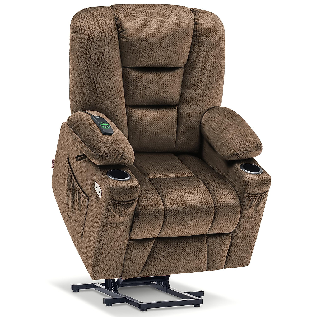 MCombo Small Power Lift Recliner Chair with Massage and Heat for Petite People, Cup Holders, USB Ports, Side Pockets, Fabric 7569 (Small-Regular, Brown)