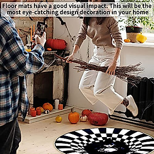 Rovepic 3D Trap Illusion Carpet Halloween Black and White Witch Bottomless Hole Optical Illusion Area Rug Fluffy Anti-Skid Rug Round Floor Mat Funny Living Room Home Décor 80 cm in Diameter