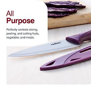 Zyliss Utility Paring Kitchen Knife with Sheath Cover - Stainless Steel Kitchen Knife Perfect for Cutting Meat, Vegetables & Fruit - 5.5-Inch, Purple
