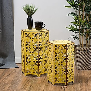 Christopher Knight Home Parrish Iron Accent Tables, 2-Pcs Set, Antique Yellow