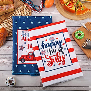 Kajaia 4 Pcs Labor Day Kitchen Towels 17.72 x 23.62 Inch Patriotic Stars and Stripes Dish Towels 4th of July Hand Towels American Flag Dish Towel Red White Blue Tea Towel for Bathroom Room Decorations
