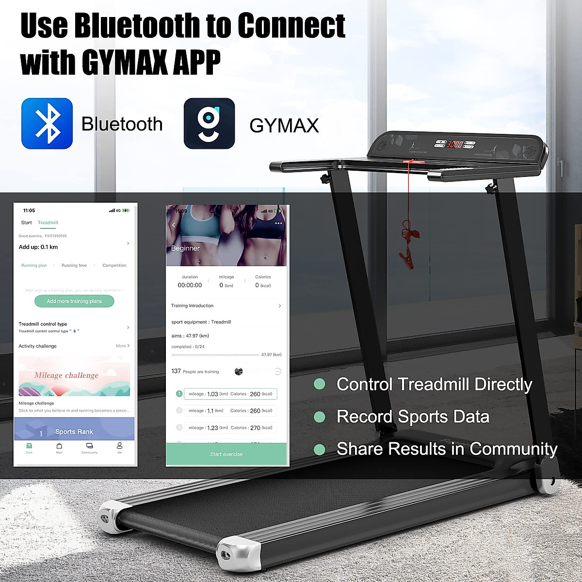 GYMAX Folding Treadmill, Smart APP Control Running Machine with LED Monitor & Adjustable Device Holder, Portable Treadmill for Home Gym Small Apartment (Silvery)