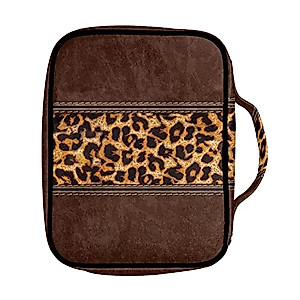 FOR U DESIGNS Leopard Print Bible Covers for Women Bible Case with Handle Durable Bible Carrying Book Case with Multi-Pockets Organizer Protective Tote Church Bag Brown