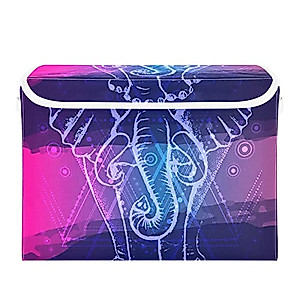 innewgogo Elephant Watercolor Blue Storage Bins with Lids for Organizing Baskets Cube with Cover with Handles Oxford Cloth Storage Cube Box for Living Room