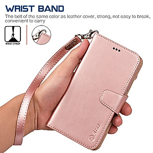 Arae Case for iPhone 11 Wallet Case Cover with Card Holder PU Leather with Wrist Strap and [4-Slots] ID&Credit Cards Pocket for iPhone 11 6.1 inch - Rosegold