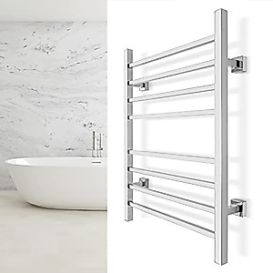 WarmlyYours TW-SR08PS-HP 8-Bar Sierra Electric Heated Bath Towel Warmer Rack, Dual Connection, Hardwired and Plug-in, Wallmountable, Programmable Timer, Stainless Steel, Polished Stainless