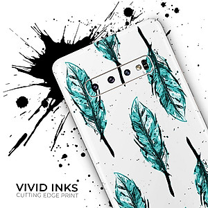 DesignSkinz Splattered Teal Watercolor Feathers Protective Vinyl Decal Wrap Skin Cover Compatible with The Samsung Galaxy S20 (Screen Trim & Back Glass Skin)