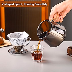 Bincoo Glass Coffee Server Set 600ml- Glass Pour Over Coffee Maker Set with Dripper, V60 Coffee Pot with 50 Count Paper Filter for Home and Office (Dark Gray)