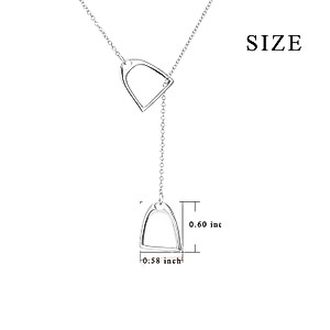 YFN Jewelry 925 Sterling Silver Simple Double Horse Stirrup Lariat Necklace Gift Birthday Day Jewelry 18" for Mom Women Wife