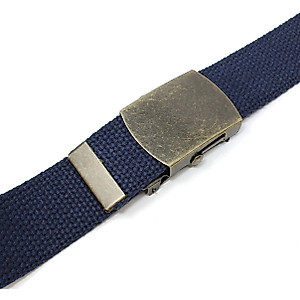 Canvas Web Belt Military Style with Antique Brass Buckle and Tip 50" Long (Navy)