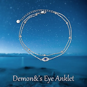 POPLYKE 925 Sterling Silver Evil Eye Anklets Double Layered chain for Women birthday gifts Summer Beach dainty Jewellery