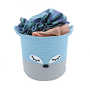 Erumly Cute Cotton Rope Basket, Storage Basket, Baby Laundry Basket, Nursery Organizers and Storage, Baby Hamper, Kids Basket, Toy Bin, Dog Cat Toy Baskets, Baby Gift Basket | 13.7 x 13.7 (Blue)