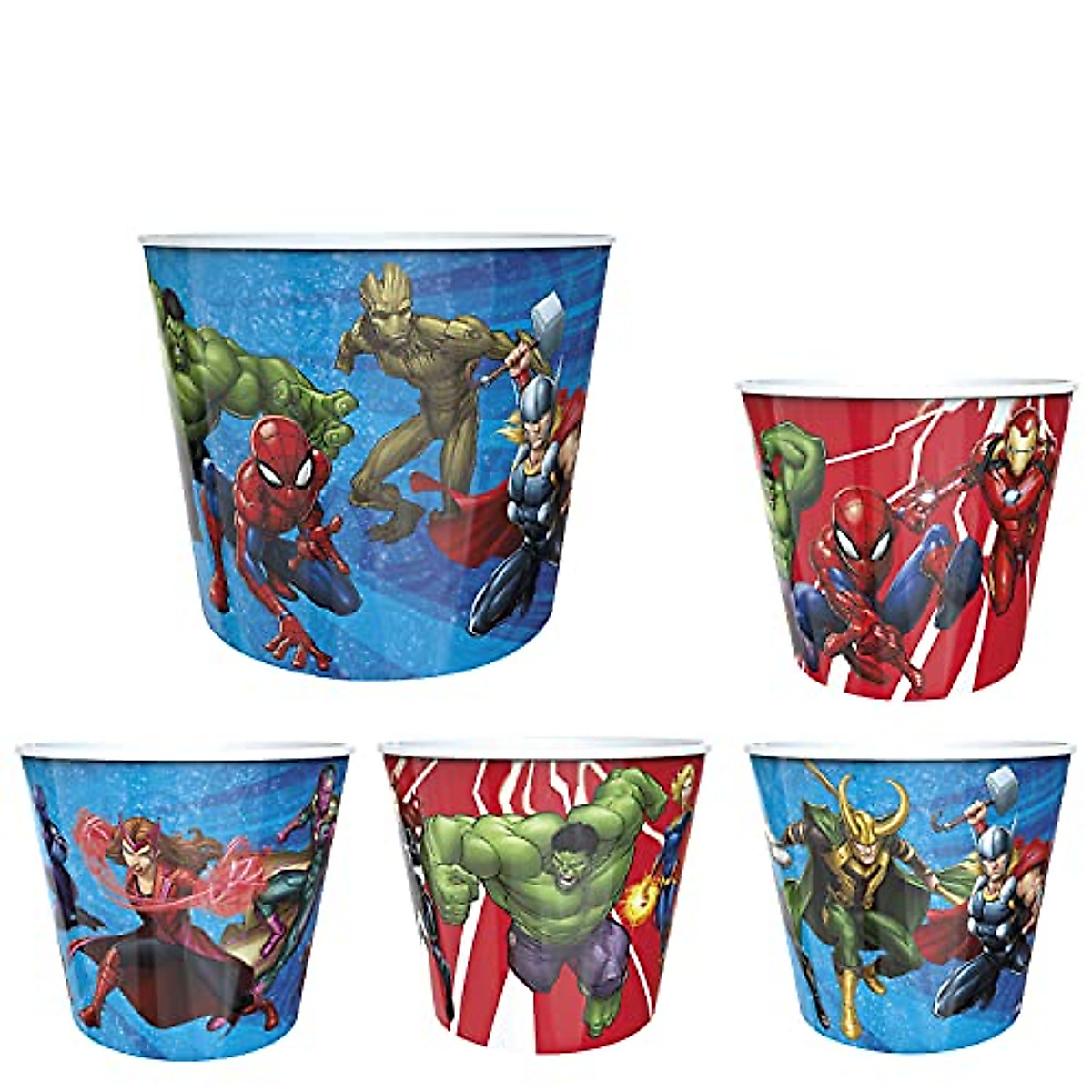 Zak Designs Marvel Universe Movie Night Family Reusable Popcorn Bowl Set with Serving Container and Individual Cups, Reusable and Made From Durable Plastic (5 Pieces, Non BPA)