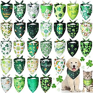 30 Pieces St. Patrick's Day Dog Bandanas St. Patrick's Day Dog Cat Bibs Holiday Pet Costume Dog St. Patrick's Day Outfit Triangle Scarf Kerchief for Small to Medium Pet