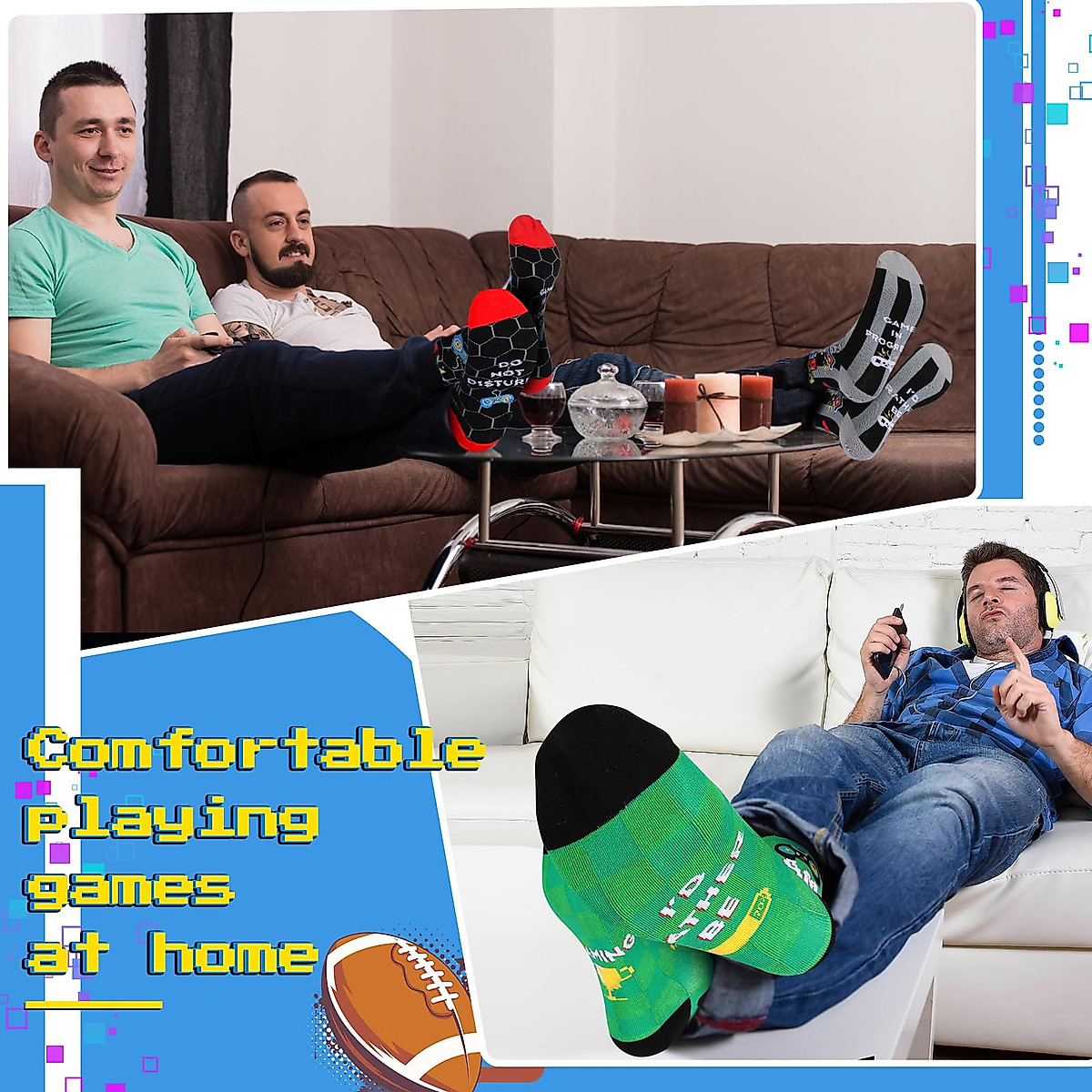 6 Pairs Funny Do Not Disturb I'm Gaming Socks Gamer Cotton Socks Novelty Socks Console Game Printed Christmas Santa Gifts Ideas for Teens, Husband, Boyfriend, Men, Fathers, Grandpas,