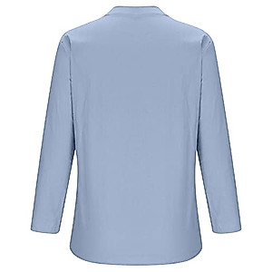 JDHUFEI Summer 3/4 Sleeve T Shirts for Women Casual Linen V Neck Tops Solid Color Button Loose Blouse and T-Shirt