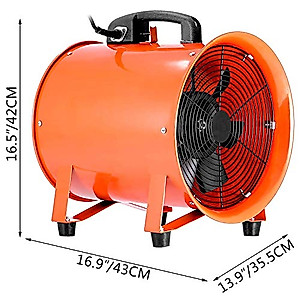 OrangeA Utility Blower Fan 12 Inch 0.7HP 2295 CFM 3300 RPM Portable Ventilator High Velocity Multifunctional Ventilator Fume Extractor (12 Inch)