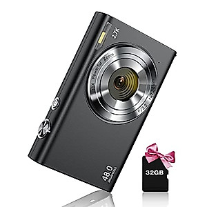 Digital Camera, Zostuic 2.7K 48MP Autofocus Kids Camera with 32 GB Card 16X Zoom Compact Portable Mini Toys Cameras Christmas Birthday Festival Gift for Kid Children Teens Girls Boys(Black)