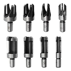 8pcs Carbon Steel Wood Plug Cutter Set,1/4” 3/8” 1/2” 5/8” Barrel Cork Tenon Hole Saw Cutting Tool Drill Bit for Woodworking
