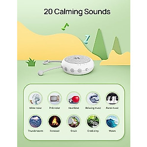 JolyWell White Noise Machine - Portable Sound Machine for Baby & Adult, Baby Sound Machine with Night Light, Powerful Battery, 20 Soothing Sounds, Noise Canceling for Sleeping, Travel & Office, White