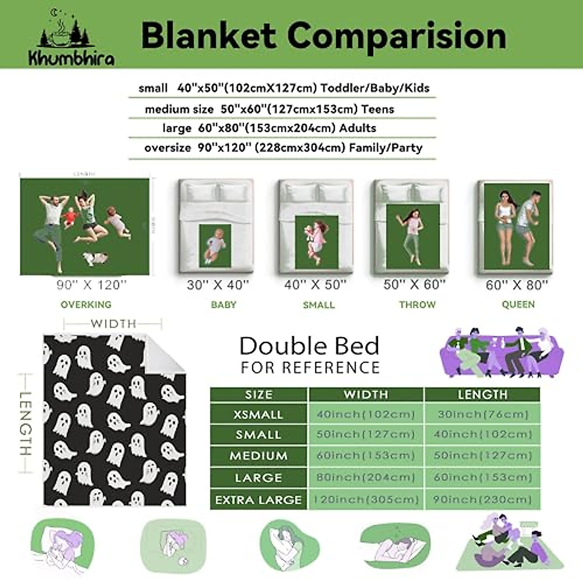 Cute Little Funny Ghost Blanket Gift for Girls Boys, Spooky Decor Plush Soft Fleece Flannel Black White Spooky Halloween Throw Blanket Sheet for Toddler Kids Lap Chair 40X30In