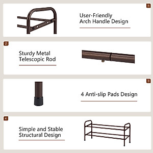 Gewudraw 2-Tier Shoe Rack Expandable, Width Adjustable Shoe Shelf Storage Organizer, 41.53'' Metal Standing Shoe Rack for Bedroom Entryway Closet, Holds up to 12 Pairs Shoes, Brown