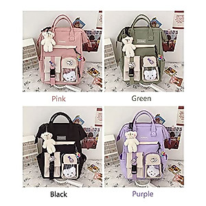 Kawaii Big Capacity Backpack with Kawaii Pin and Accessories, Cute Aesthetic Backpack Teen Girls Backpacks for School (Pink)