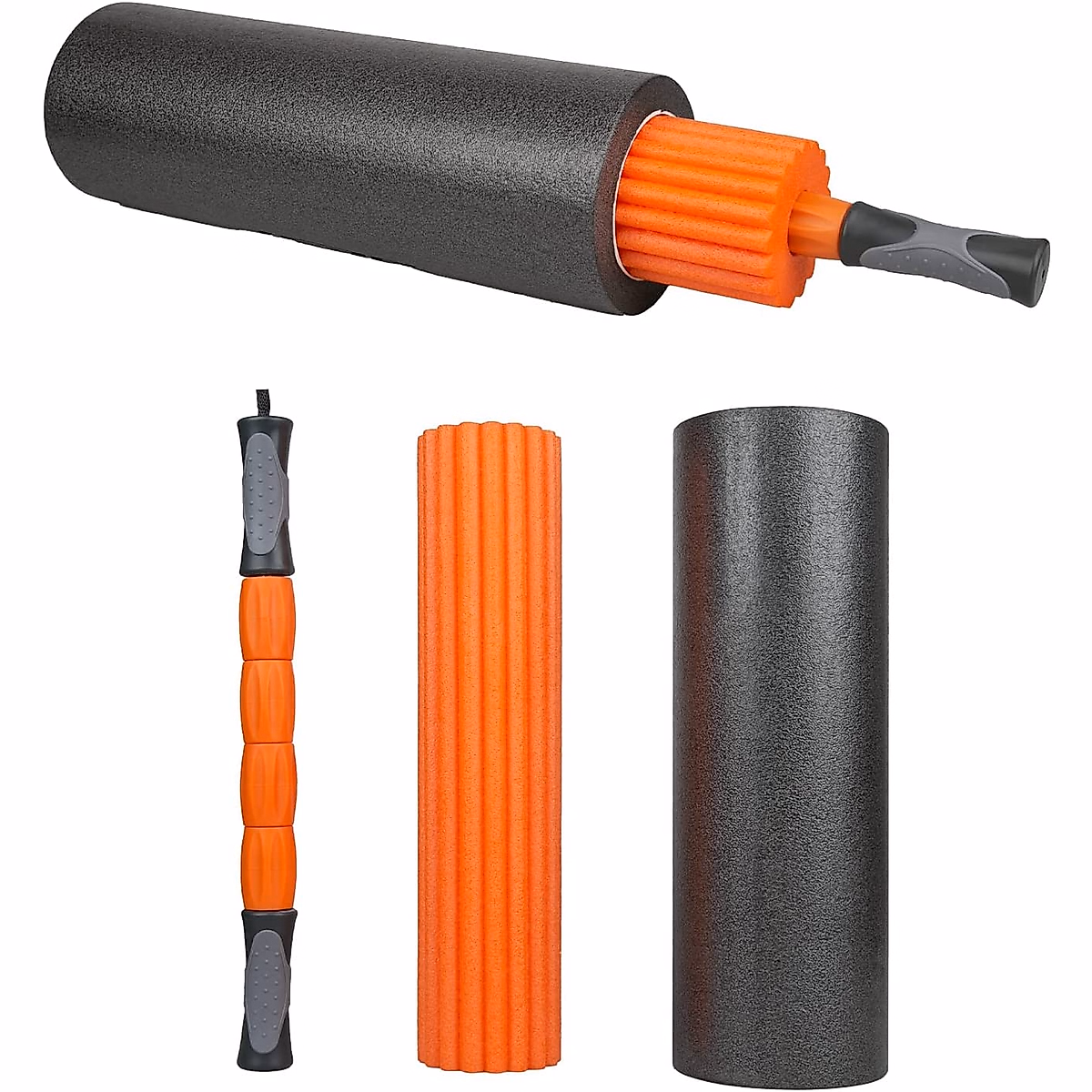 Revolve 3-in-1 Foam Roller Set with Massage and Mobility Stick, for Exercise, Deep Tissue Muscle Massager for Physical Therapy, Pilates, Yoga, Stretching, Balance & Core