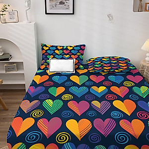 Heart Sheets Full Size Sheet Sets - Colorful Bed Sheets, Soft Microfiber & Deep Pocket & Wrinkle Free Patterned Bedding Sheets & Pillowcases, 4 Piece ( 1 Fitted Sheet, 1 Flat Sheet, 2 Pillow Cases )