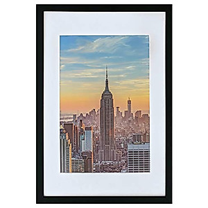 Frame Amo Black 16x24 Picture Frame, 11.5x17.5 White Mat Opening for 12x18 Image, 1 Inch Border, Acrylic Front